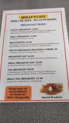 Menu at Molly's Cafe, Llandudno
