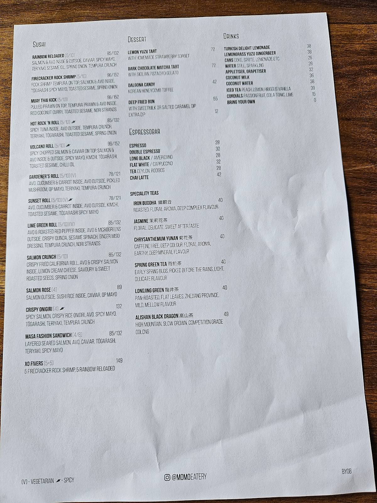 Menu at Momo Baohaus restaurant, Randburg