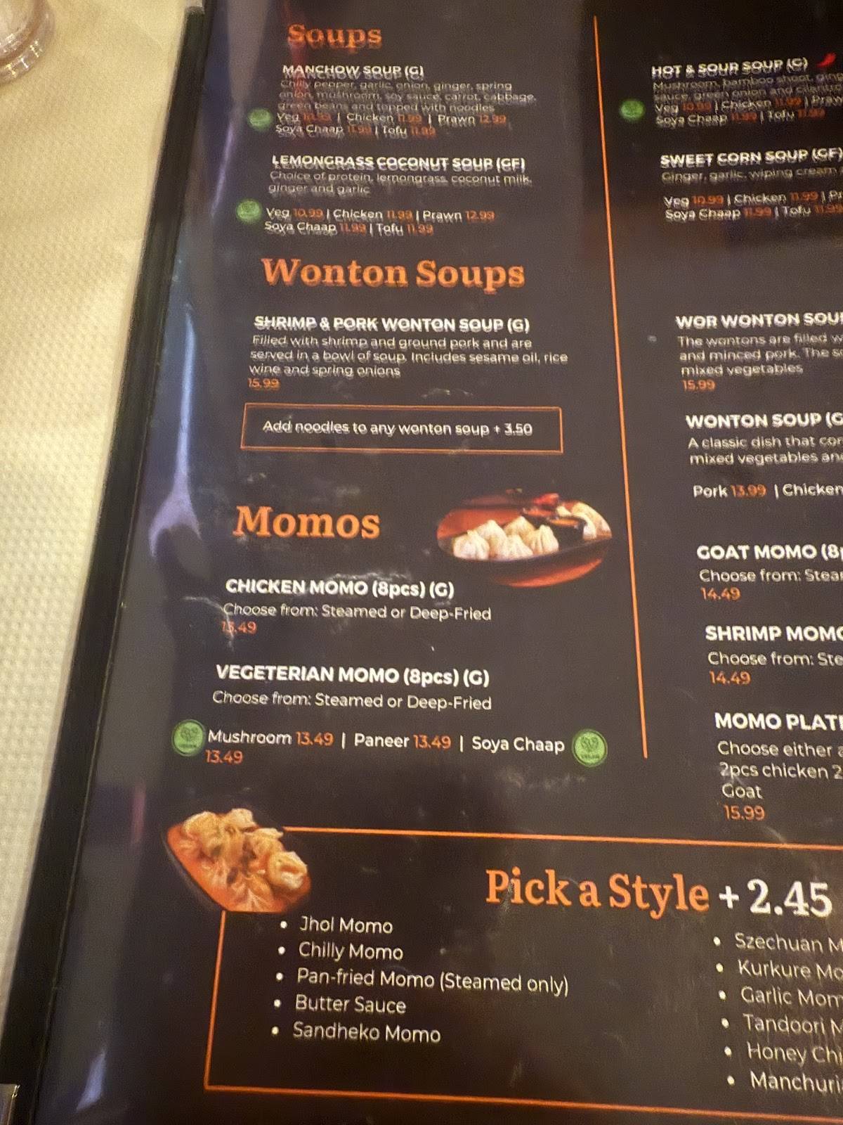 Menu at Momo Factory Restaurant and Bar, Vancouver, Davie St