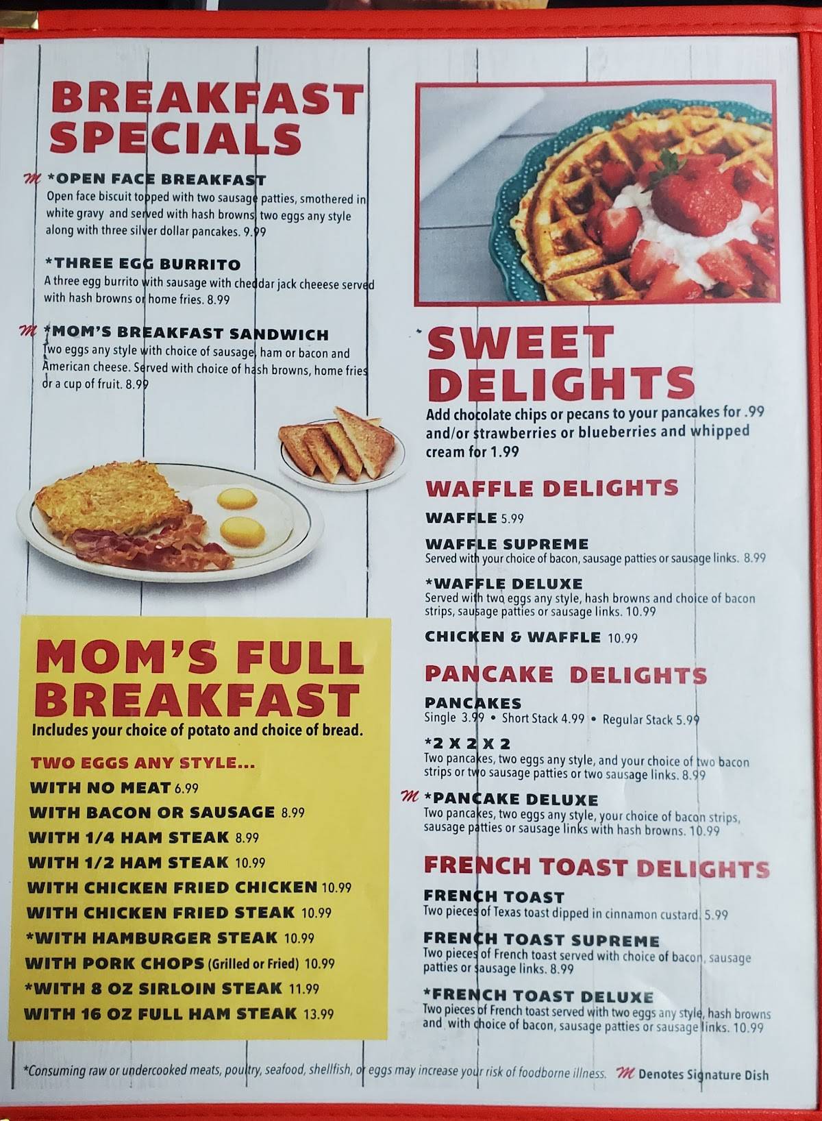 Menu at Mom's Family Diner cafe, Tulsa, S Mingo Rd