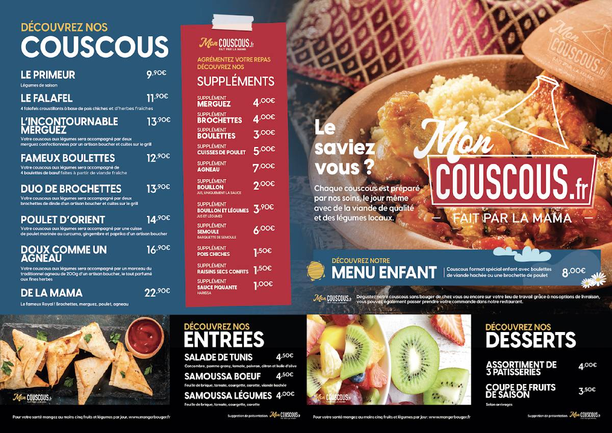 Menu au Mon-couscous.fr restaurant, Hénin-Beaumont