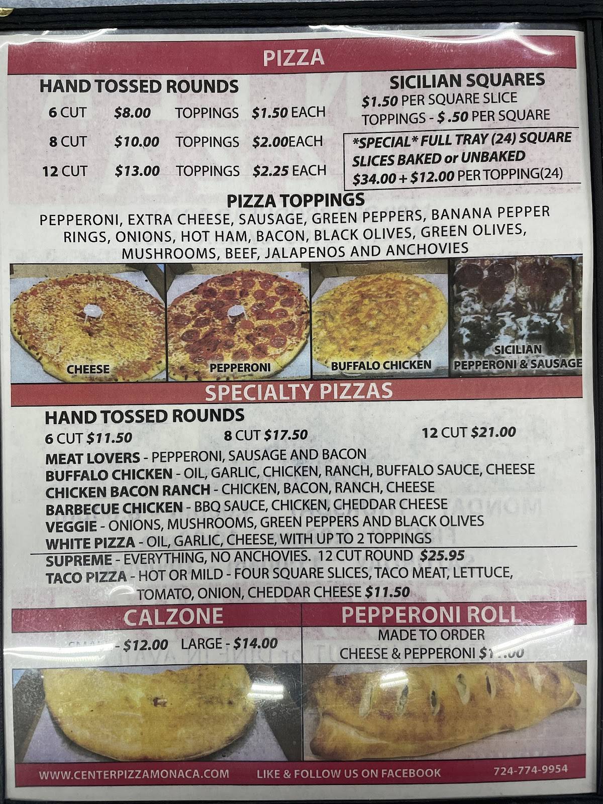 Menu at Center Pizza pizzeria, Monaca