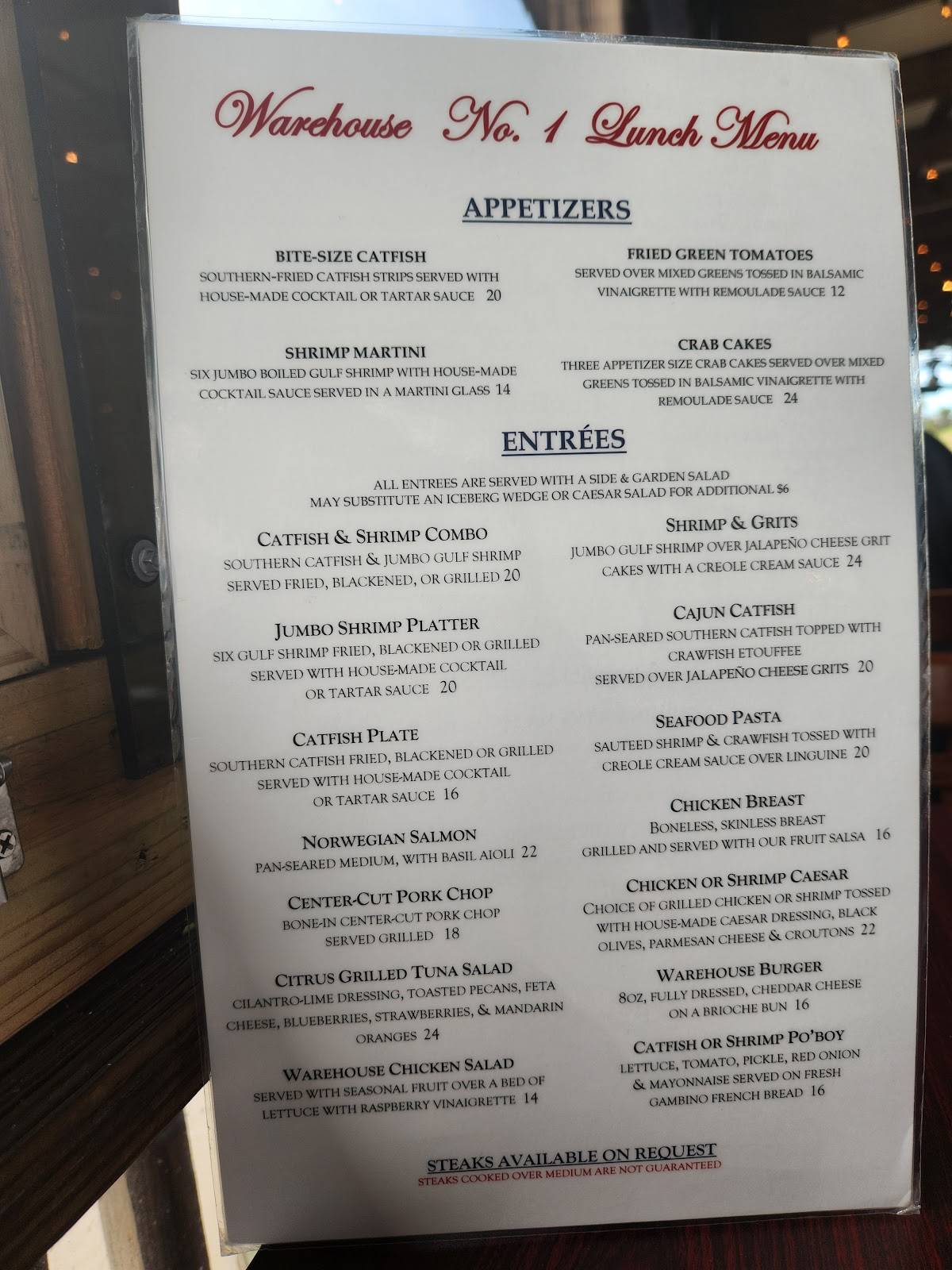 Menu at Warehouse No. 1 Restaurant, Monroe