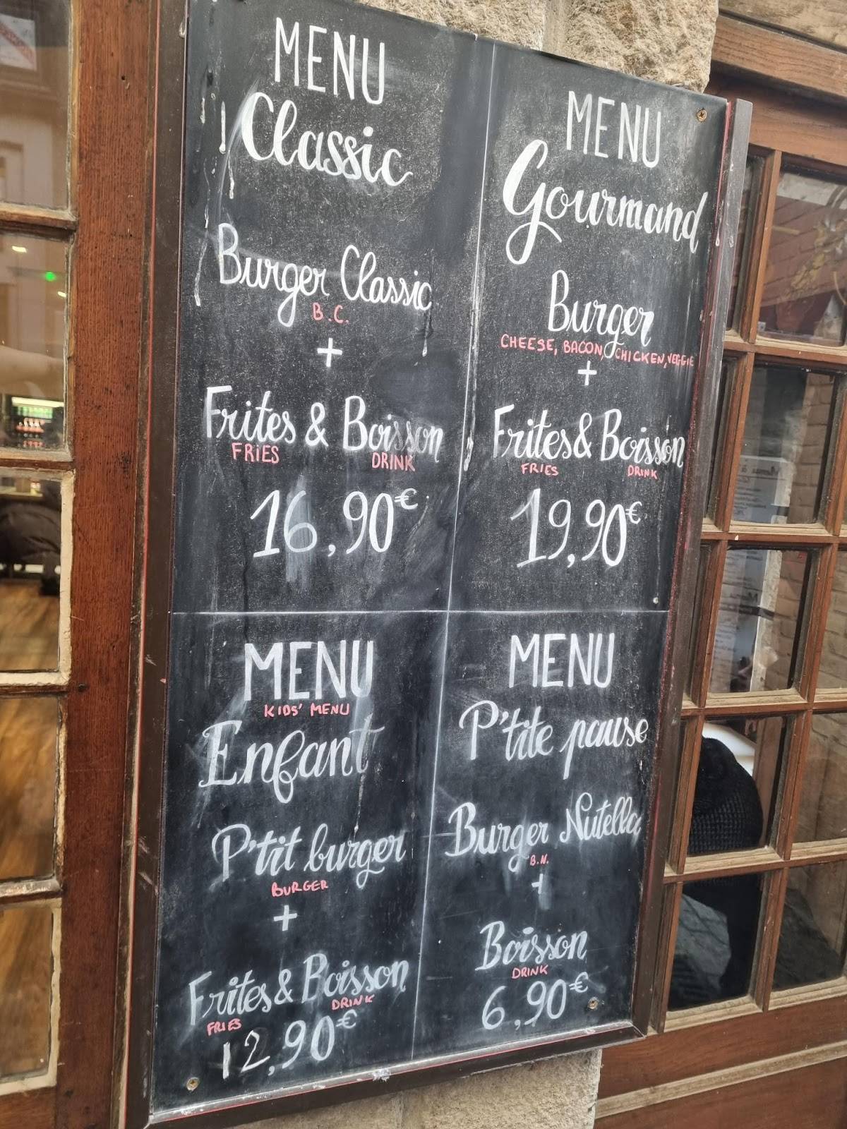 Menu at Mont Burger restaurant, Mont Saint-Michel