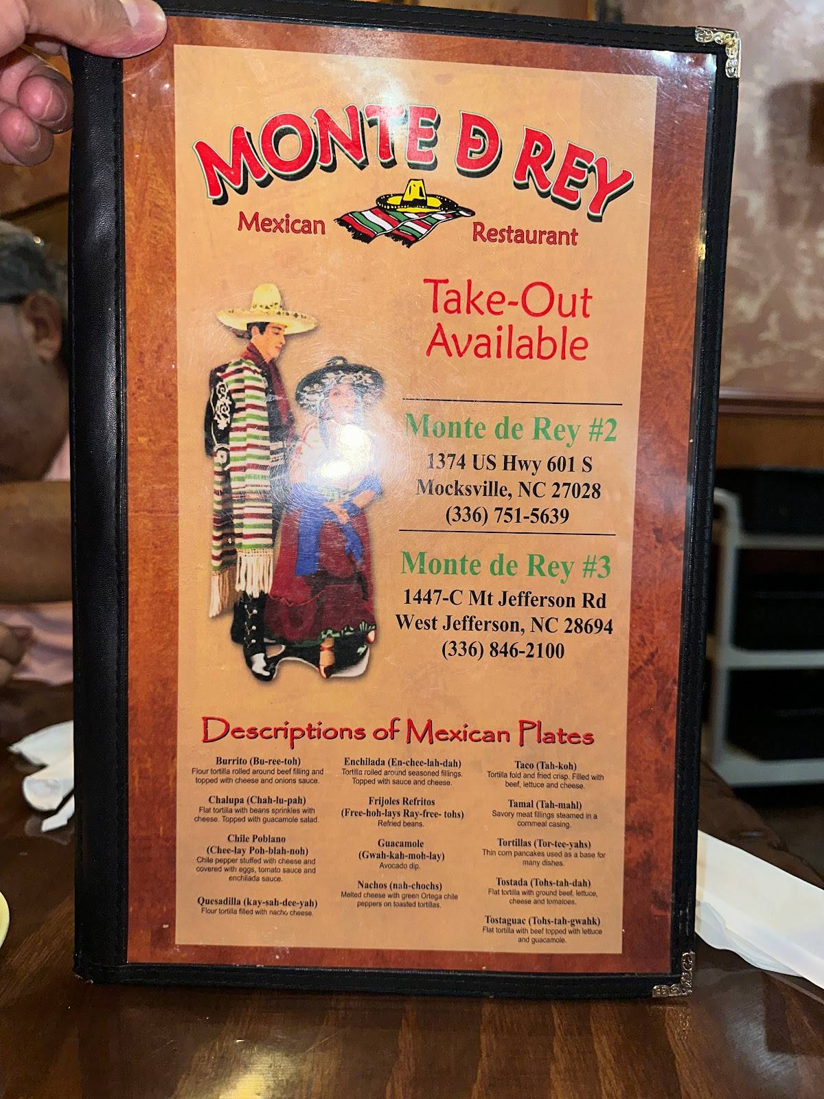 Menu at Monte D Rey restaurant, West Jefferson