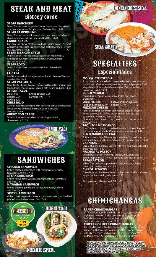 Menu at Monterrey Mexican Restaurant, Wise