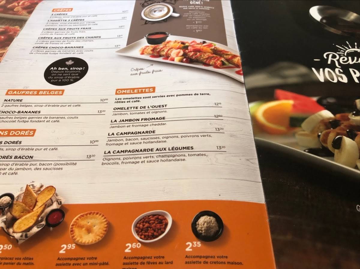 Menu au Restaurant Normandin, Montmagny