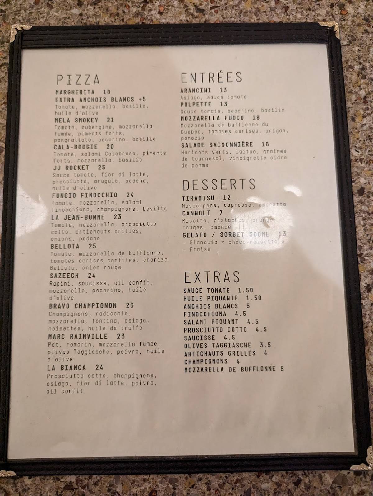 Menu au Moccione Pizza pizzeria, Montréal
