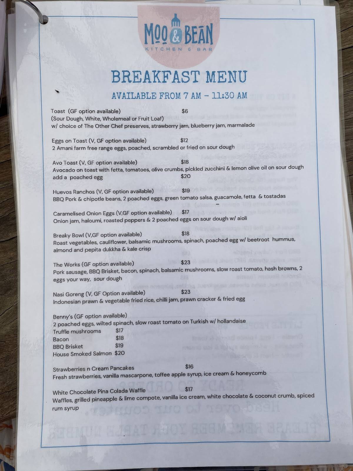 Menu at Moo and Bean Kitchen & Bar, North Haven