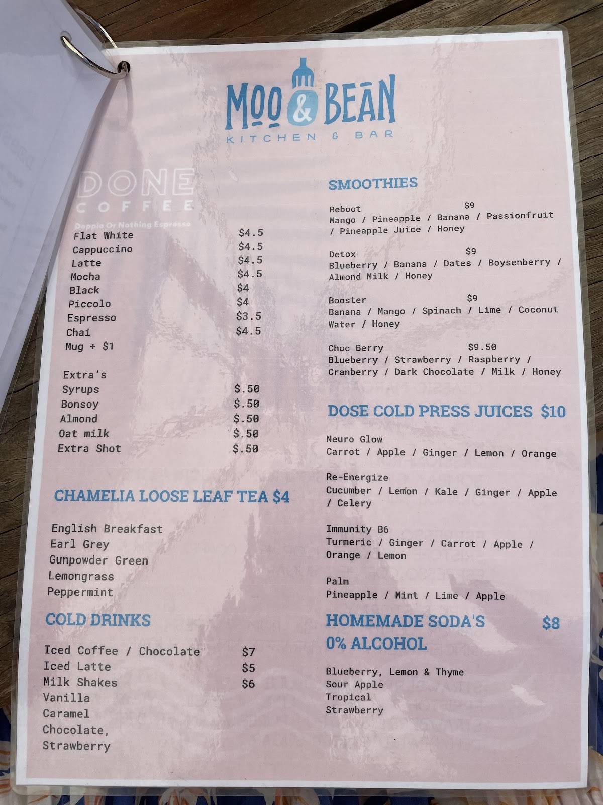 Menu at Moo and Bean Kitchen & Bar, North Haven
