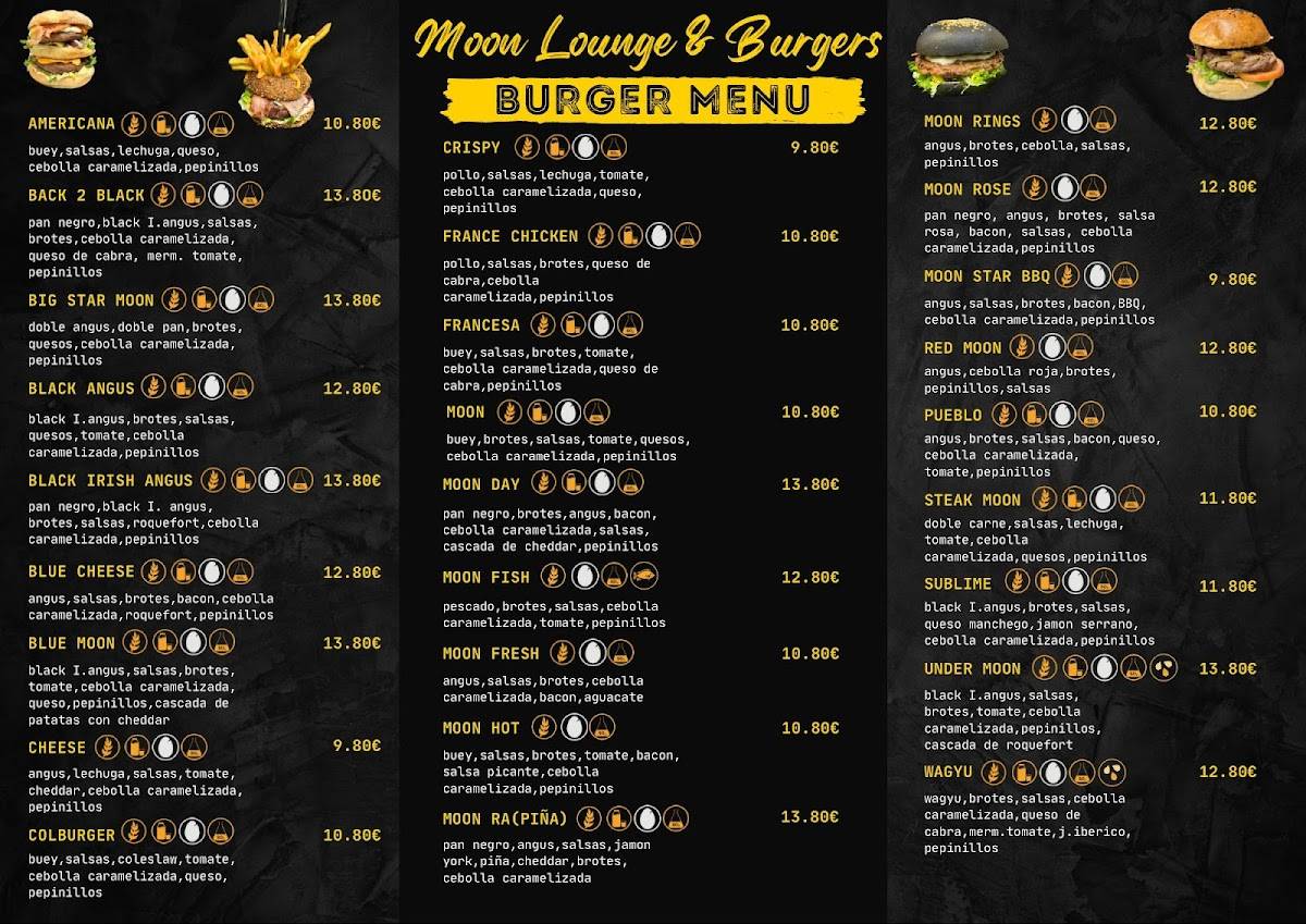 Carta del restaurante Moon lounge&burgers, Tarancón