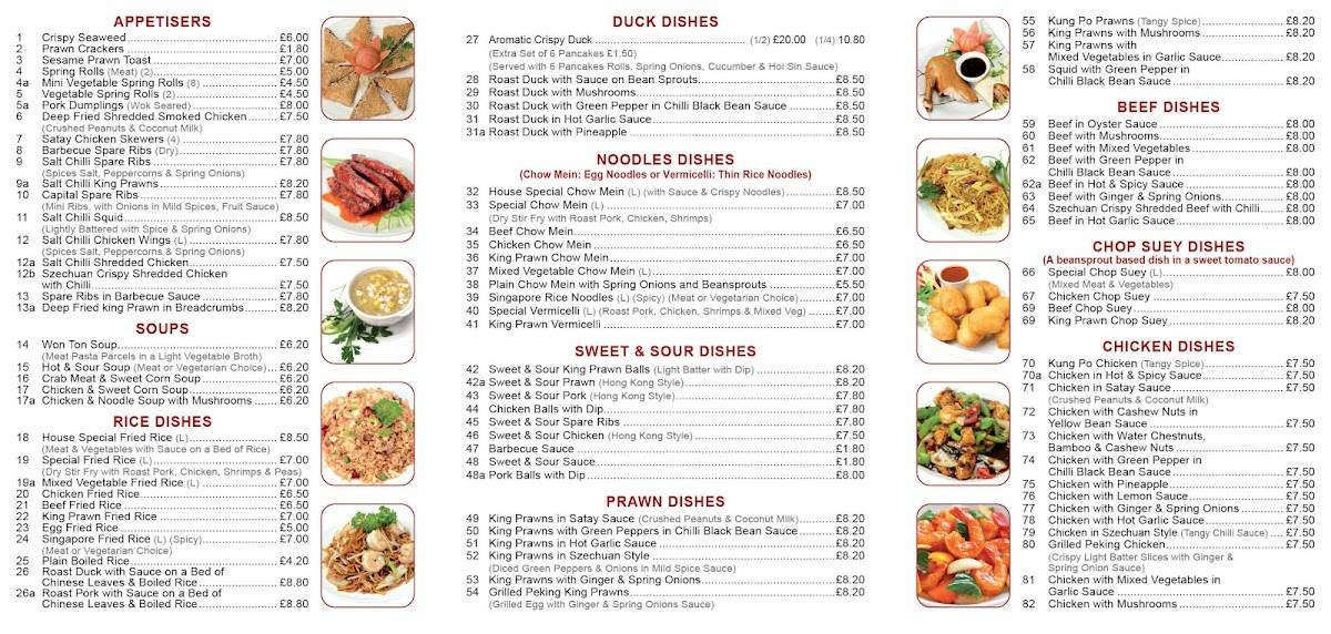 Menu at Moonlight restaurant, London, 37 Queenstown Rd