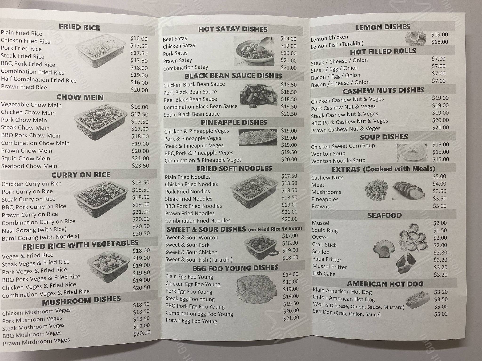Menu at Moor Park Takeaway fast food, Auckland