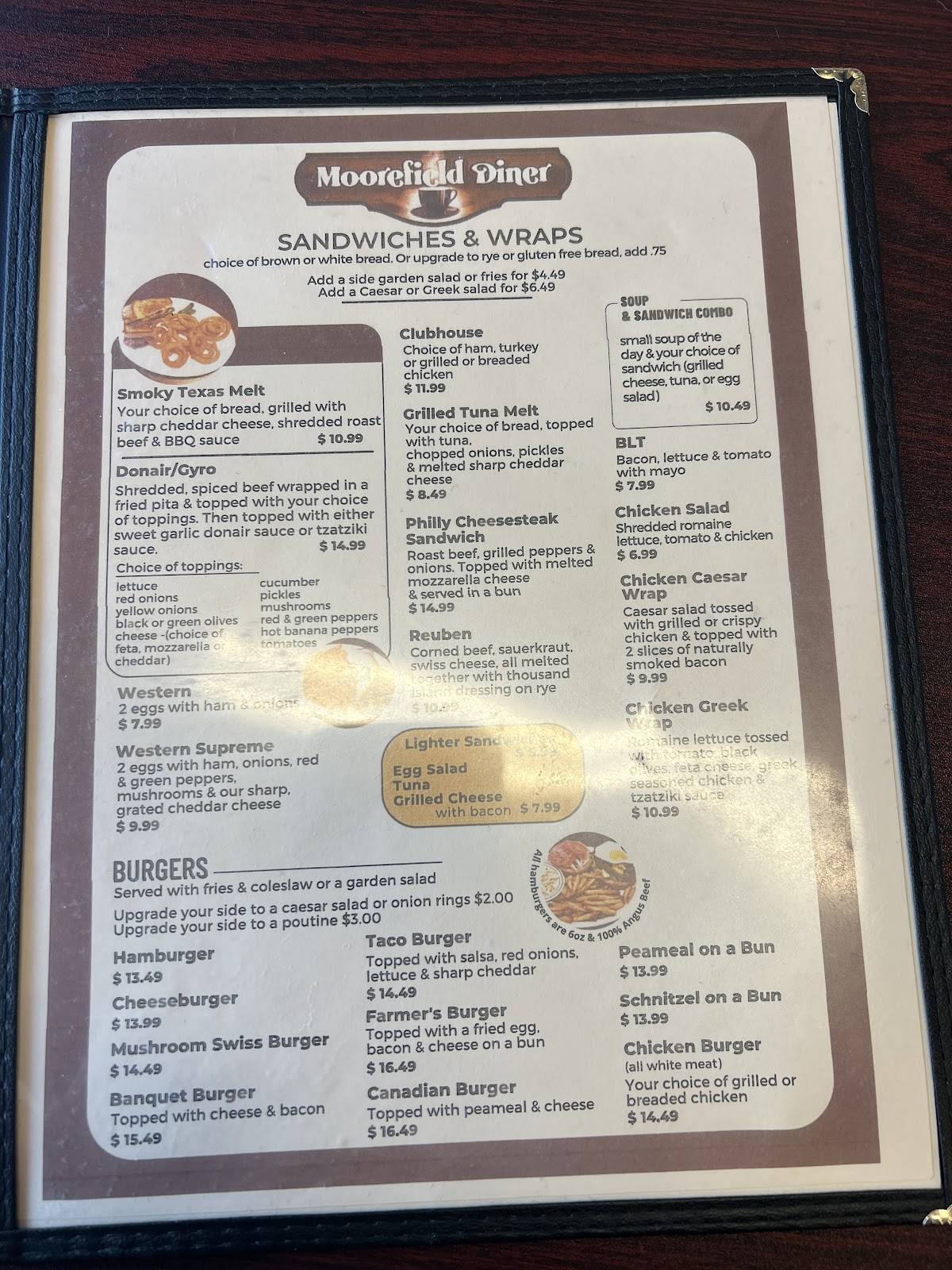 Menu at Moorefield Diner restaurant, Minto
