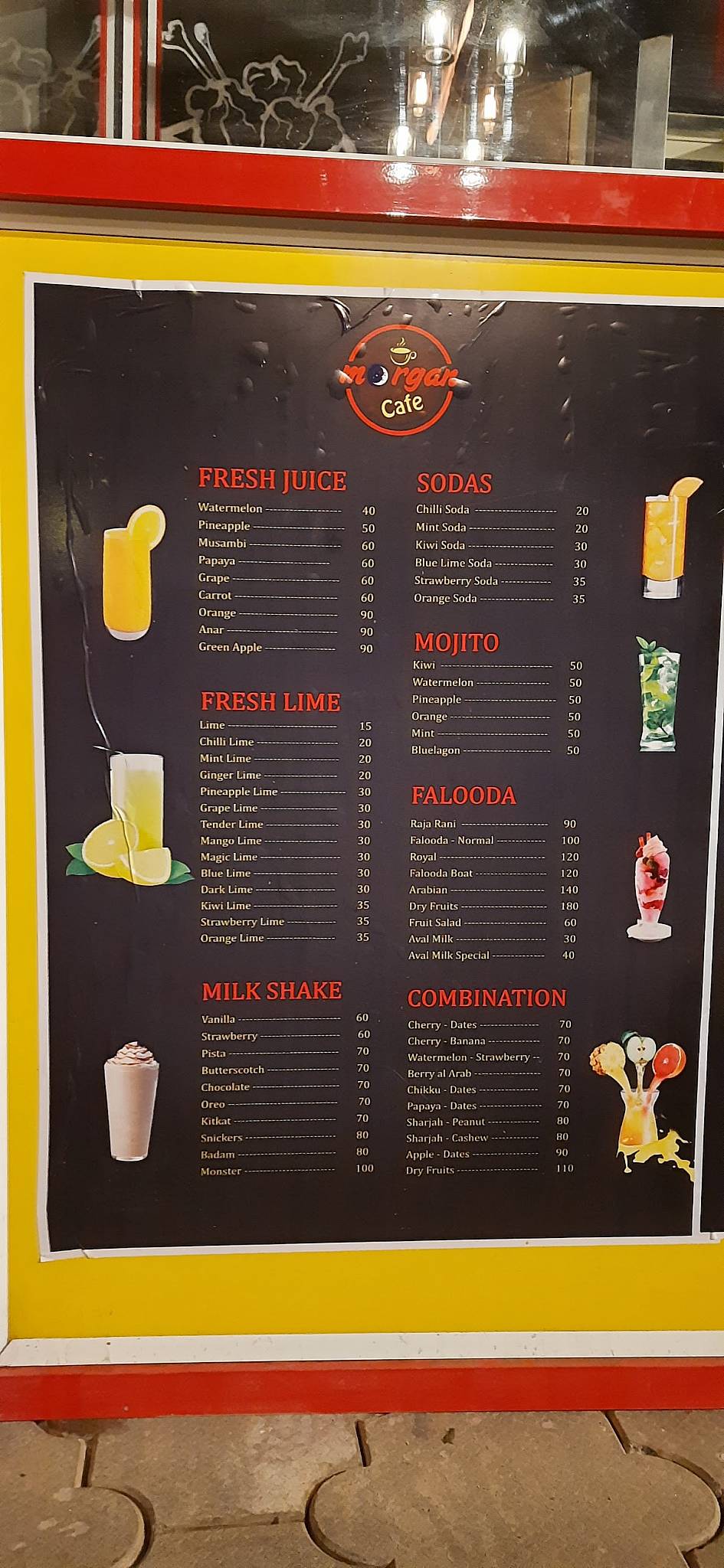 Menu at Morgan Cafe, Neyyattinkara