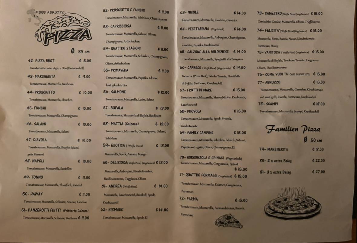 Speisekarte von Mosella Bar & Terrasse Pizzeria Abruzzo, Mesenich