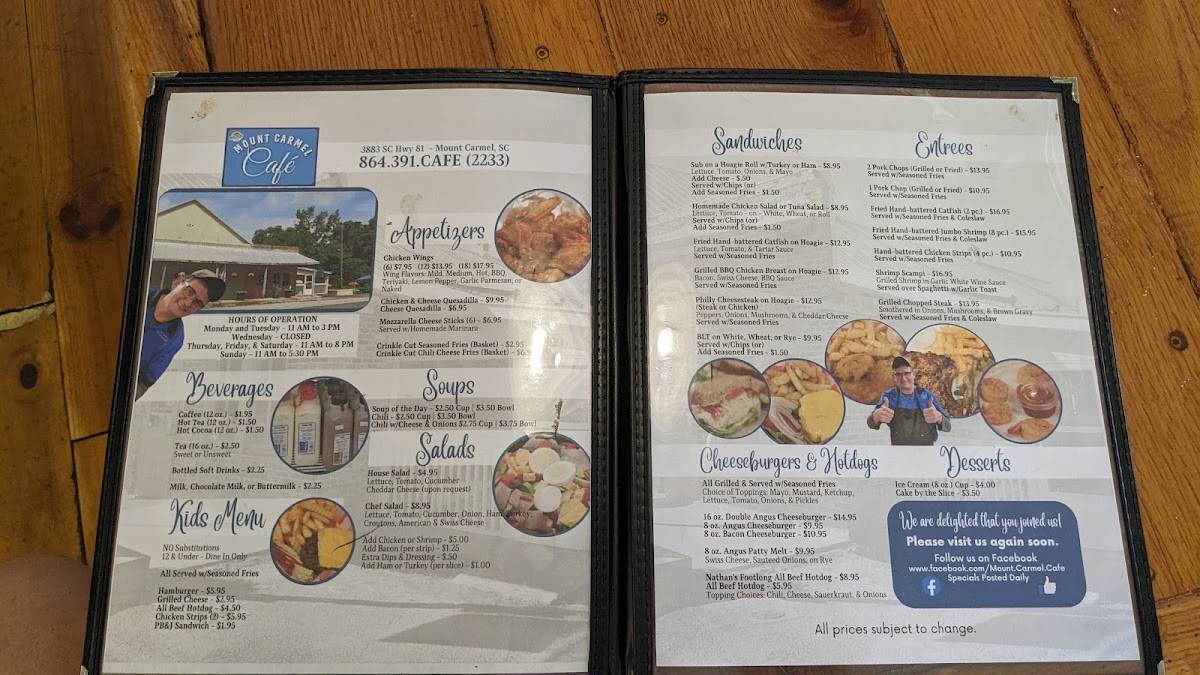 Menu at Mount Carmel Café cafe, USA