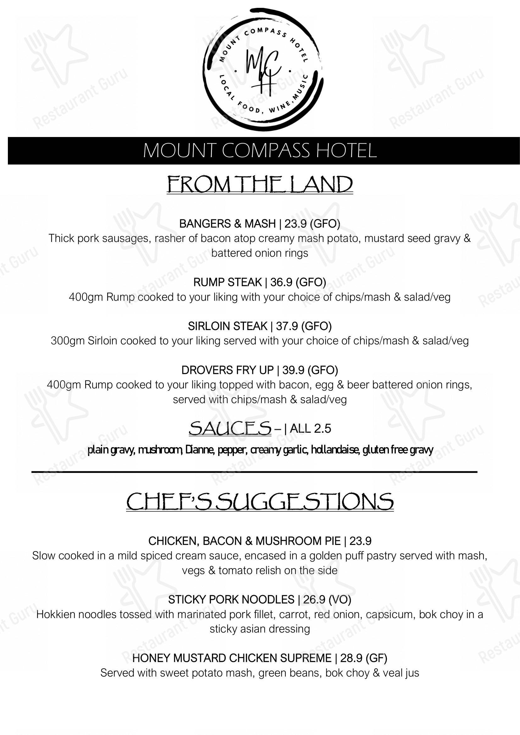 Menu at Mount Compass Hotel pub & bar, Mount Compass