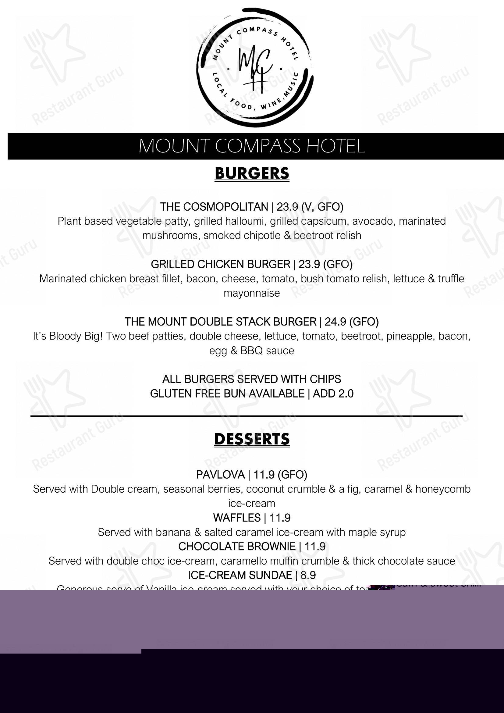 Menu at Mount Compass Hotel pub & bar, Mount Compass