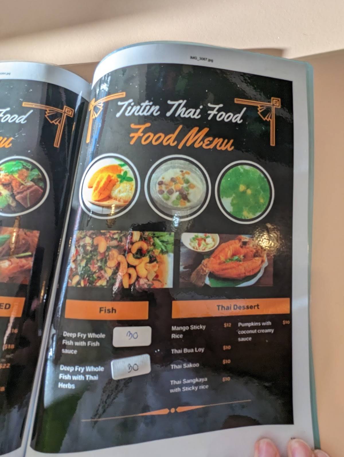 Menu at TinTin Thai Food restaurant, Mount Isa
