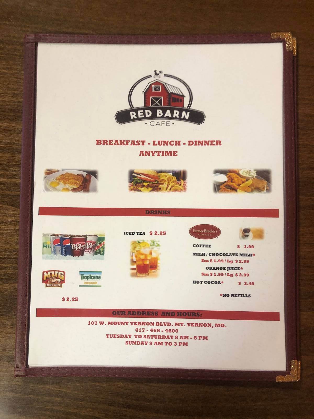 Menu at Red Barn Cafe, Mount Vernon, 107 W Mt Vernon Blvd