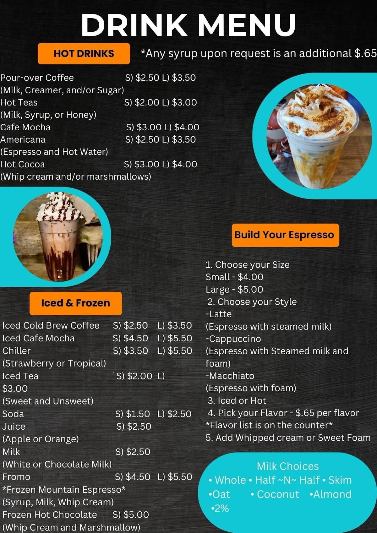 Menu at Mountain Mocha desserts, Walhalla