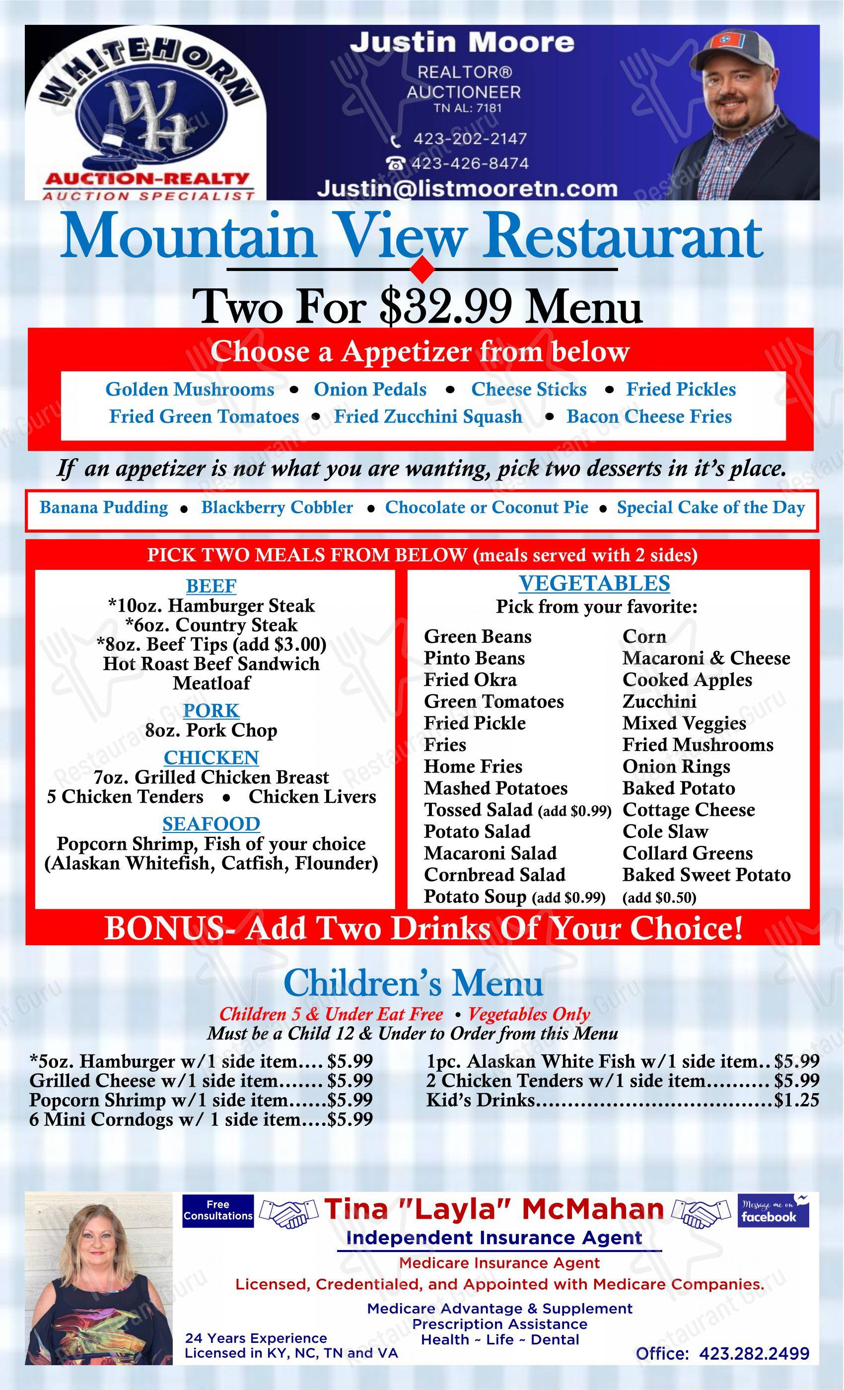 Menu at Mountain View Restaurant, USA, Highway 11 E