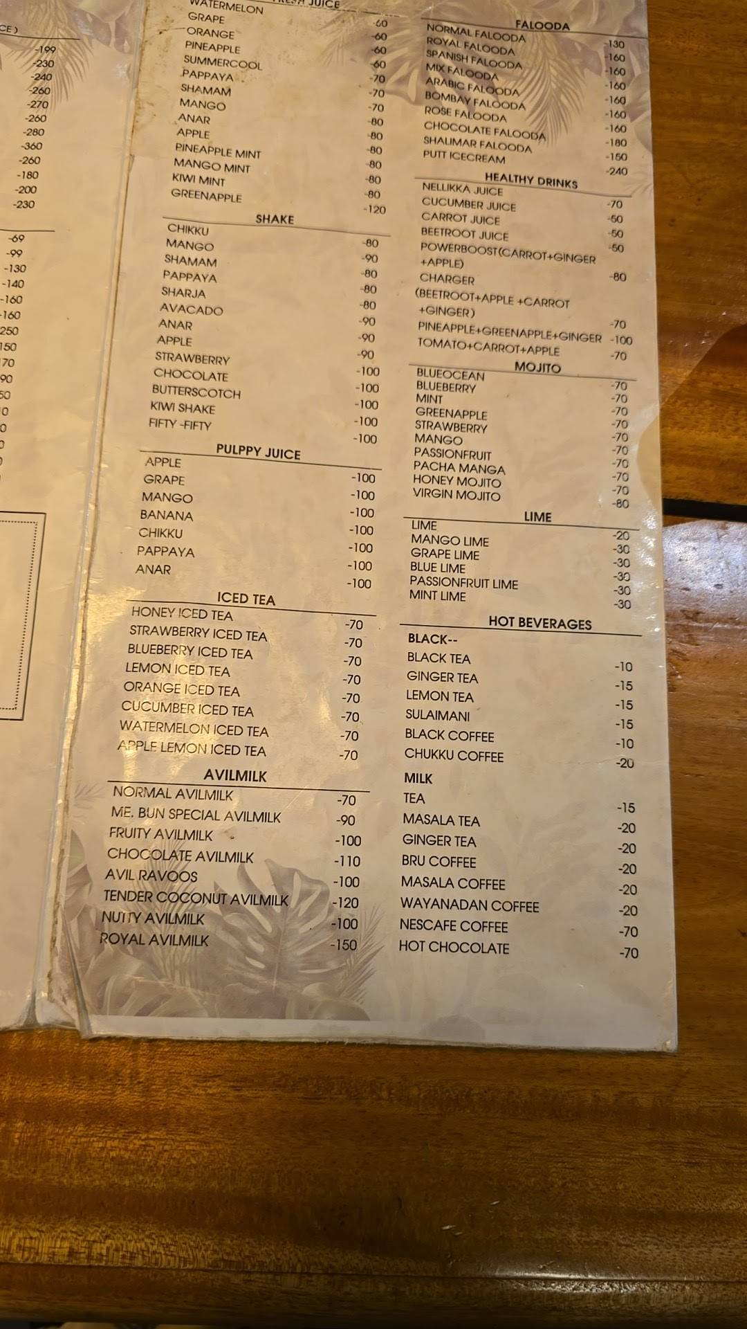 Menu at Mr.Bun Cafe, Mananthavady