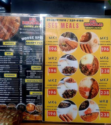 Carta del restaurante Mr. Knuckles Crispy Pata, Iloílo