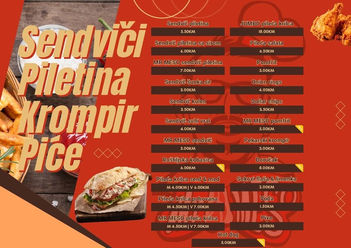 Menu at Mr. Meso, Derventa