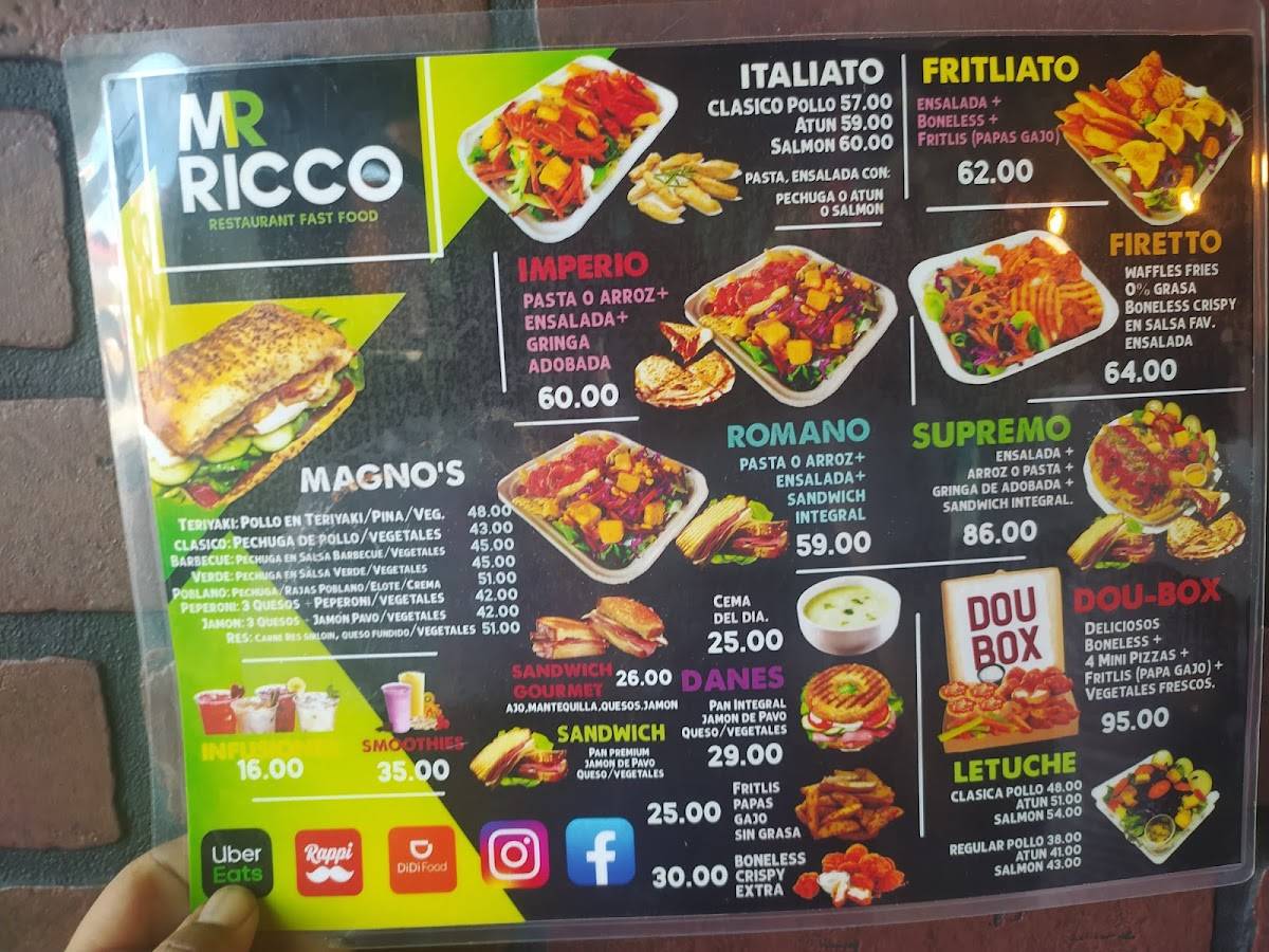 Carta del restaurante Mr. Ricco, Torreón
