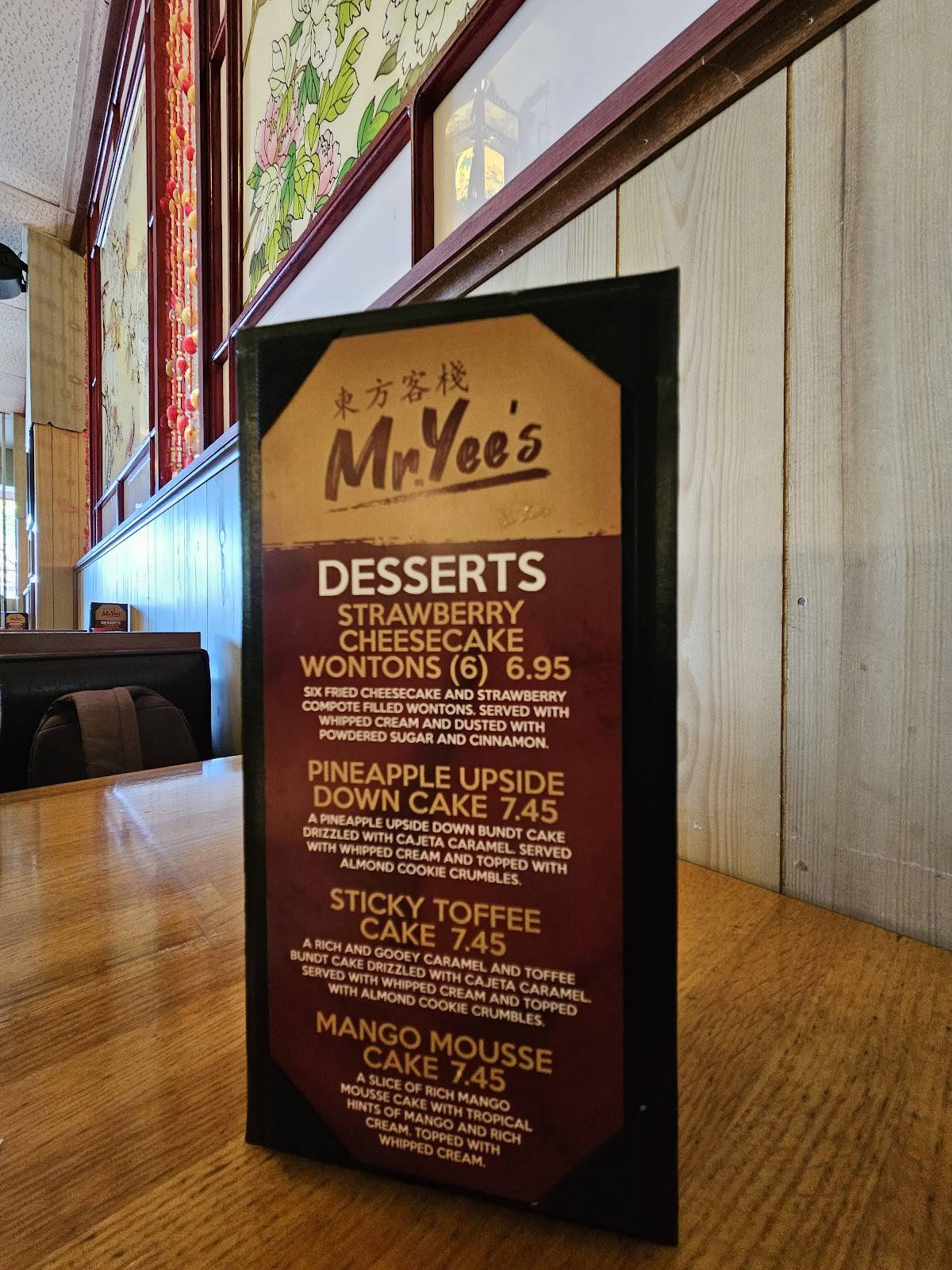 Menu at Mr Yee’s restaurant, Kenosha