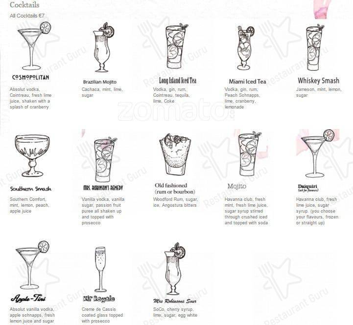 Menu at Mrs Robinson's pub & bar, Greystones, 39 Church Rd