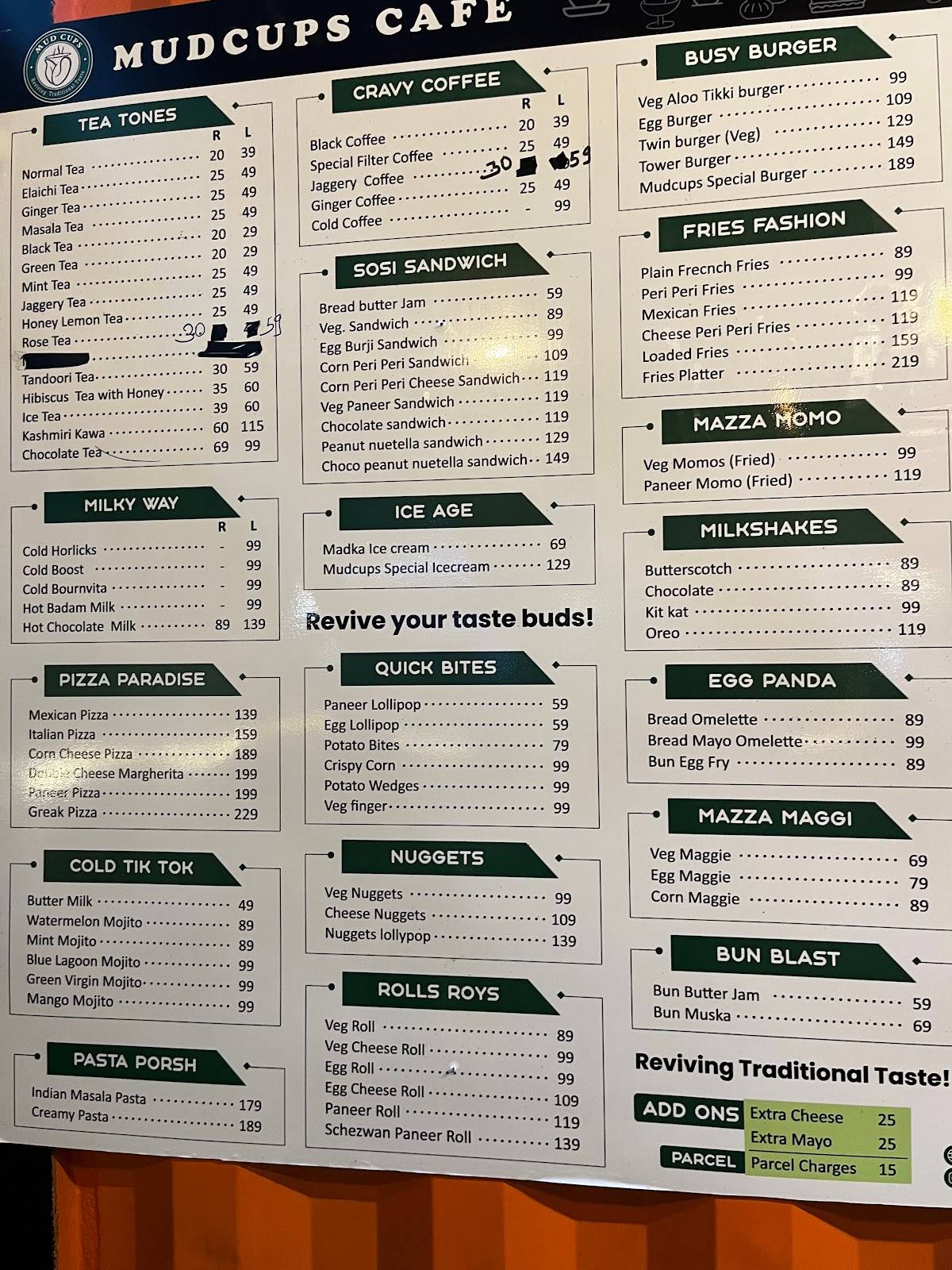 Menu at Mud Cups Cafe, Bengaluru, Choudadenahalli