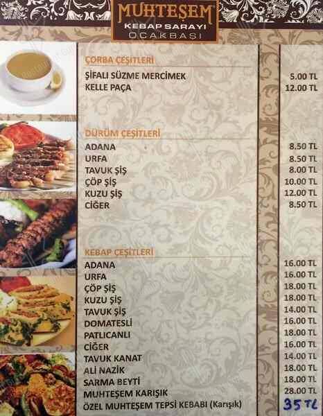 Menu at Muhteşem Kebap Ve Dürüm Ocakbaşı, Istanbul