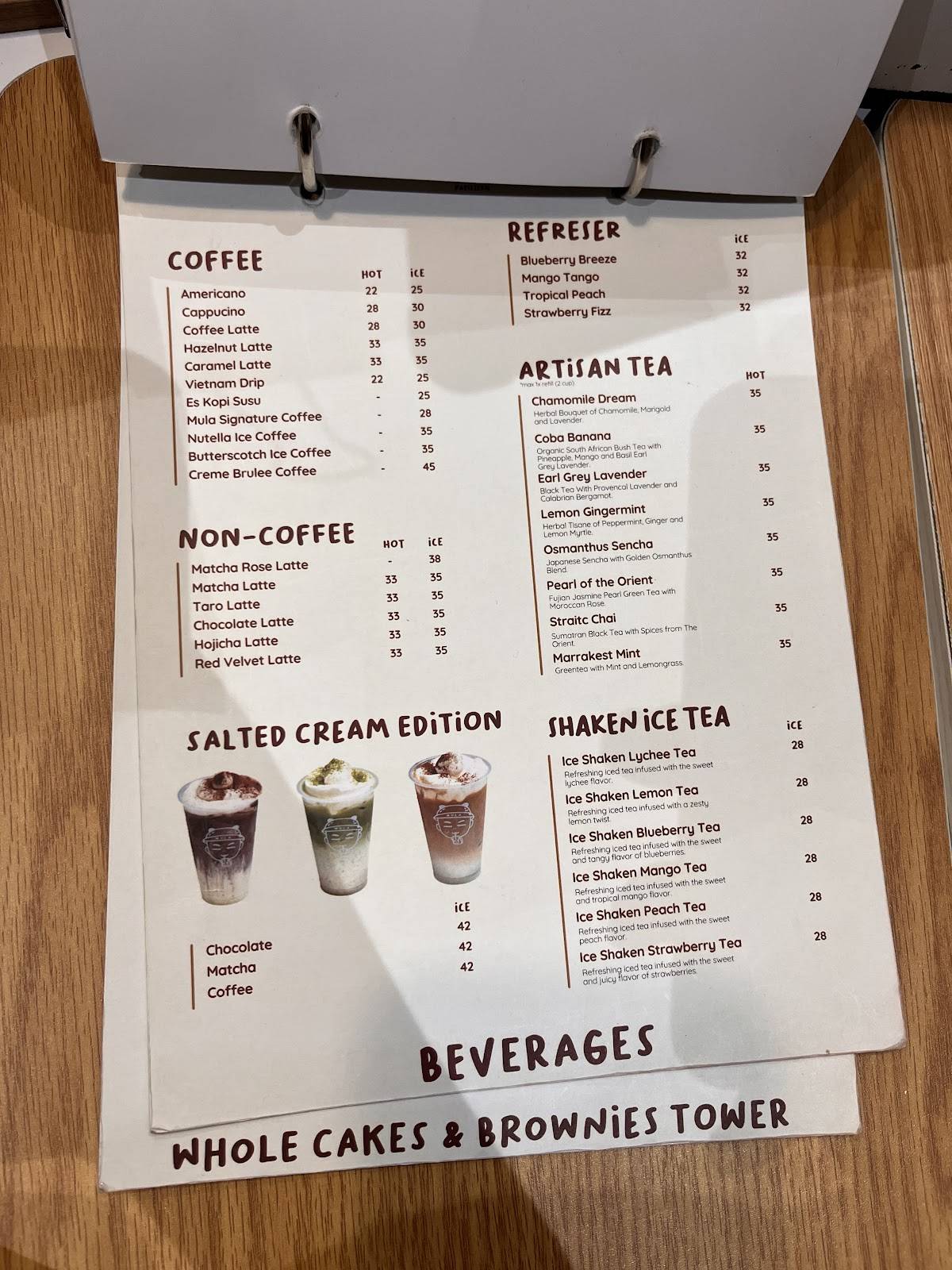 Menu at Mula Patisserie cafe, Batam