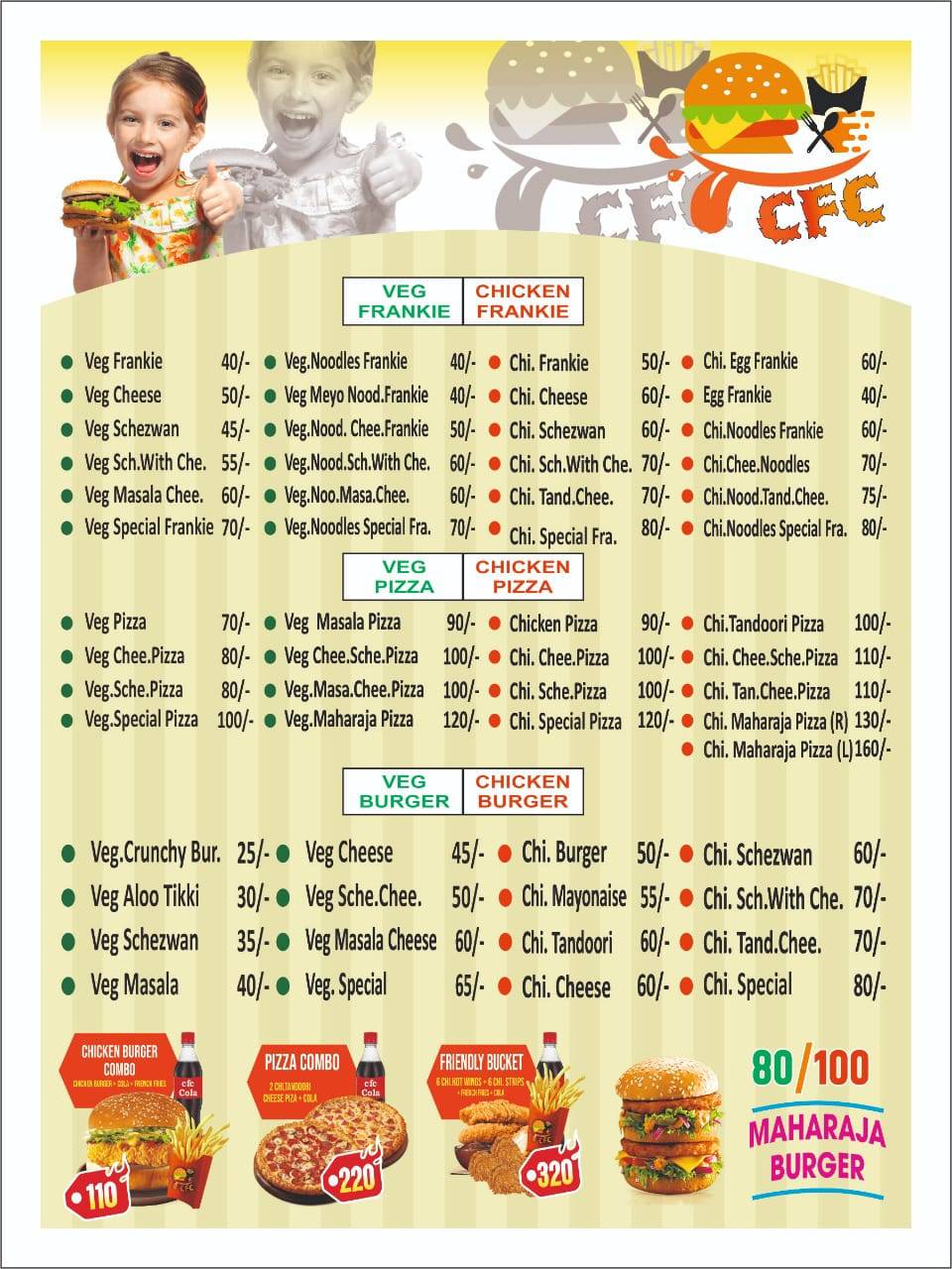 Menu at CFC, Mumbai
