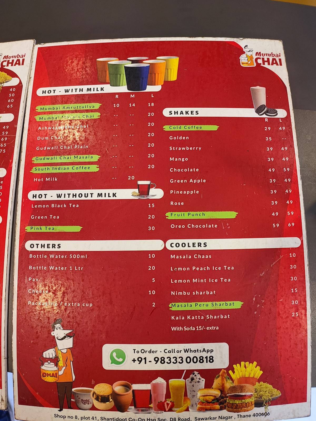 Menu at Mumbai Chai Thane, Thane