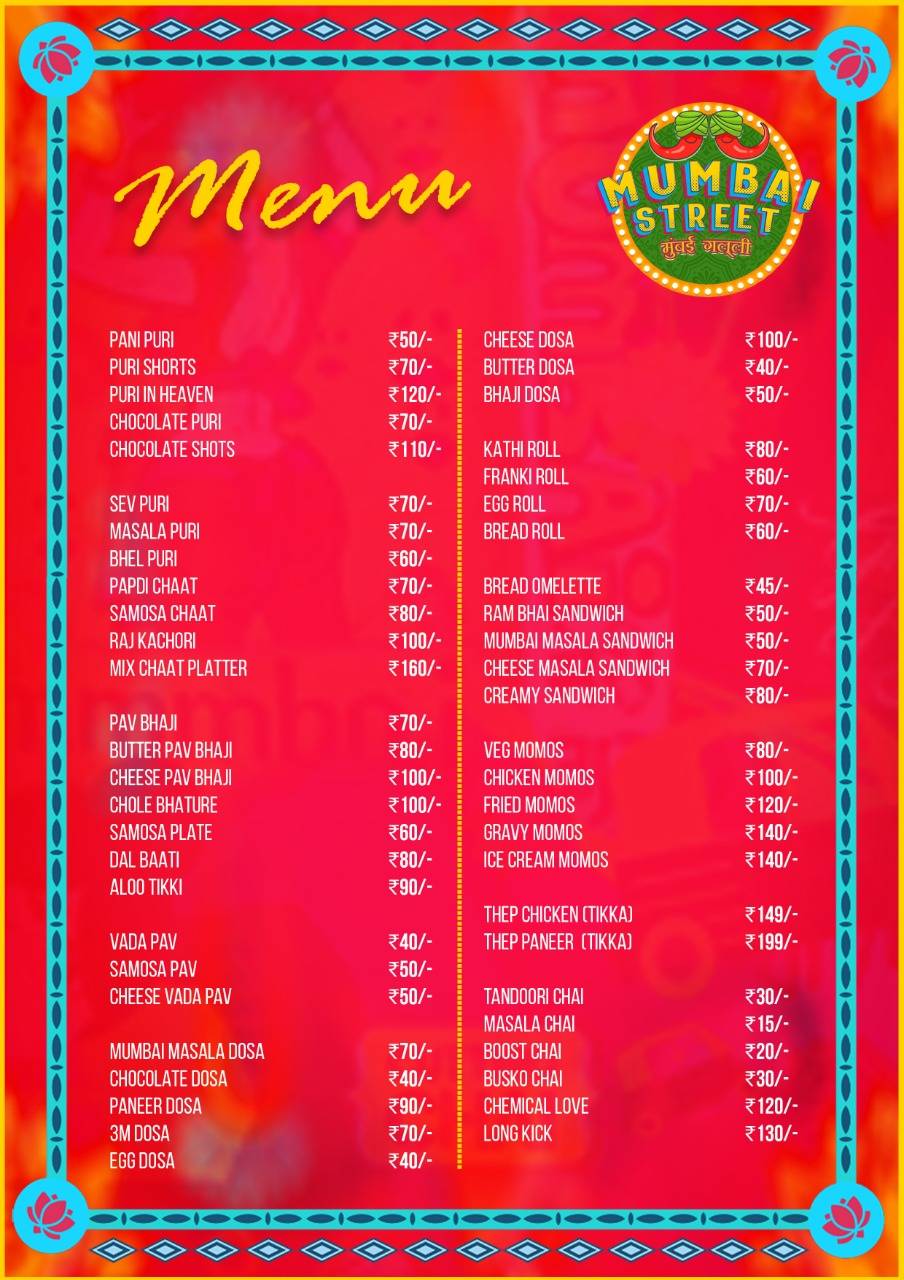 Menu at Mumbai Street Authentic Indian Street Food Thiruvalla, Thiruvalla