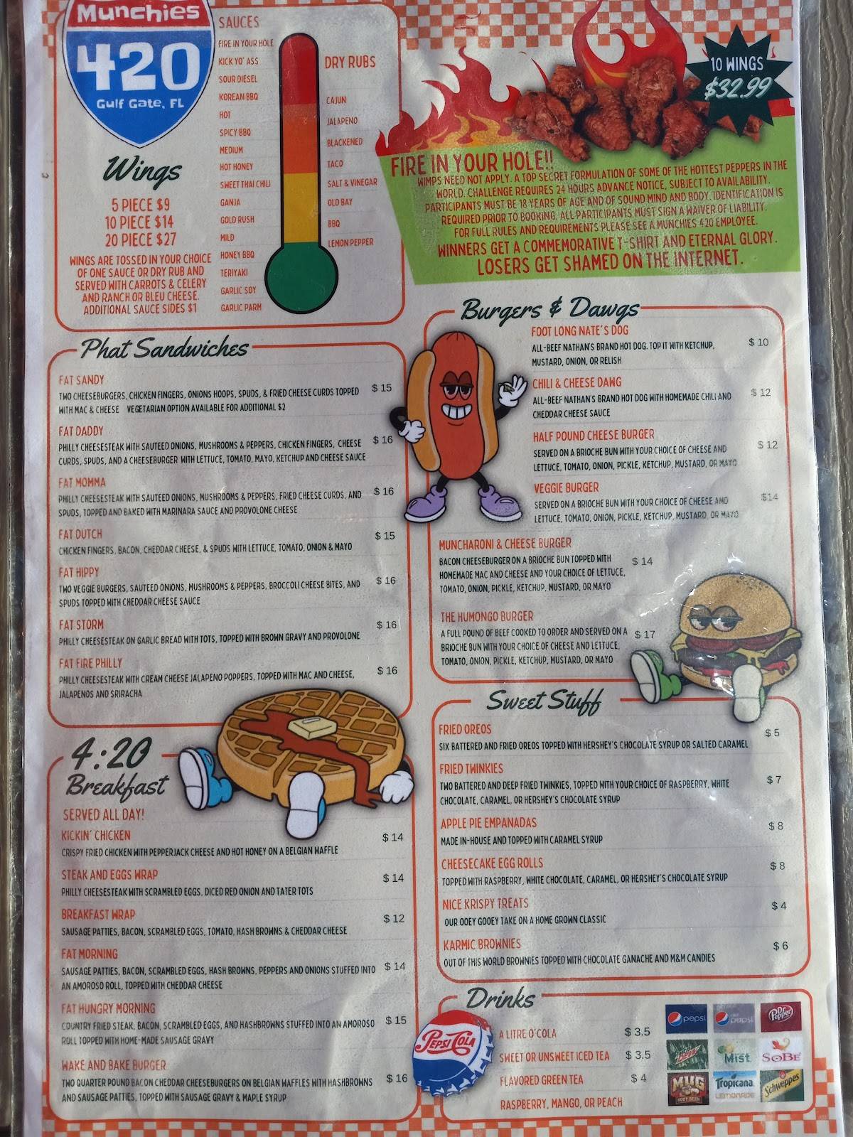 Menu at Munchies 420 Cafe, Sarasota