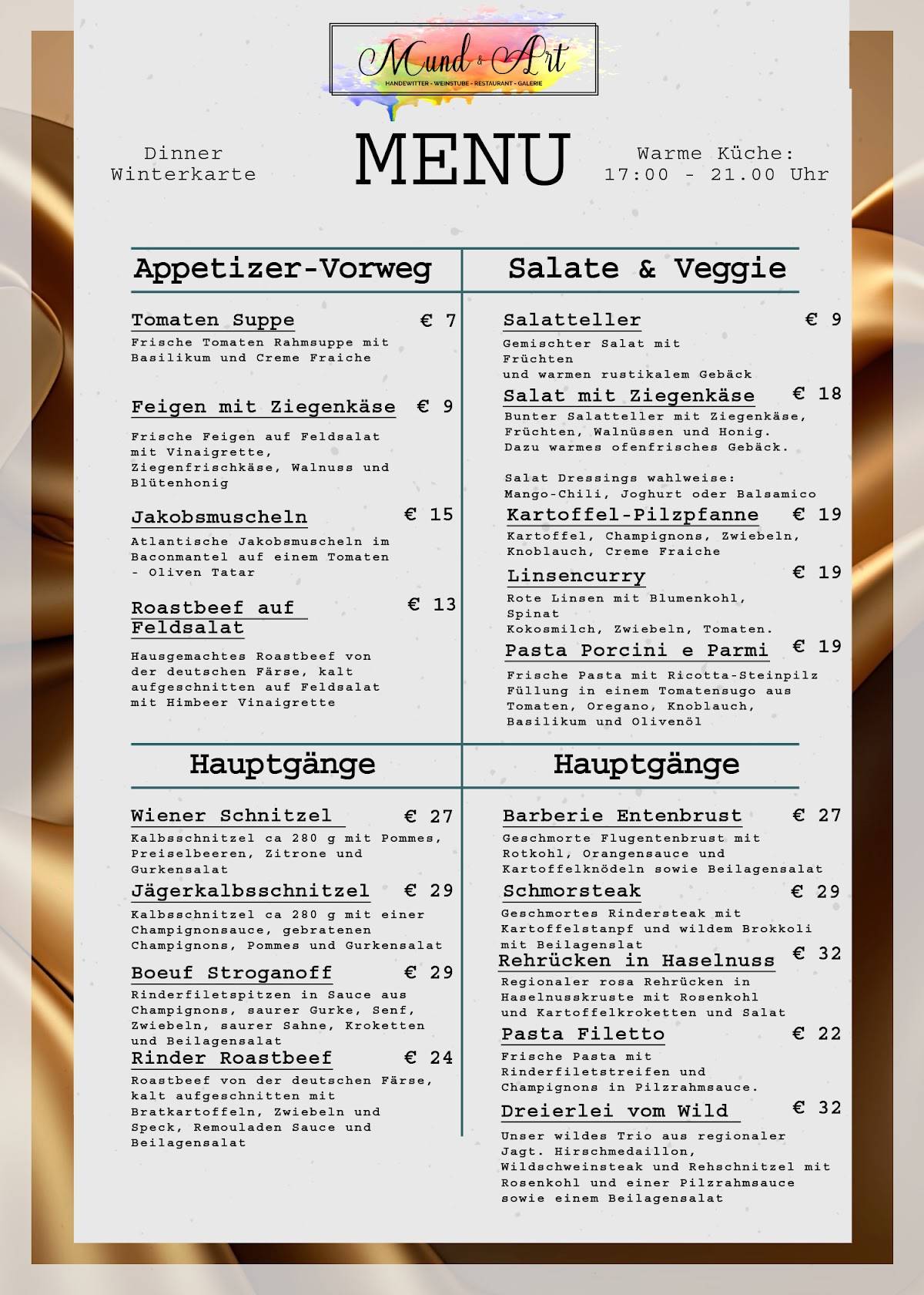 Speisekarte von Mund & Art restaurant, Handewitt