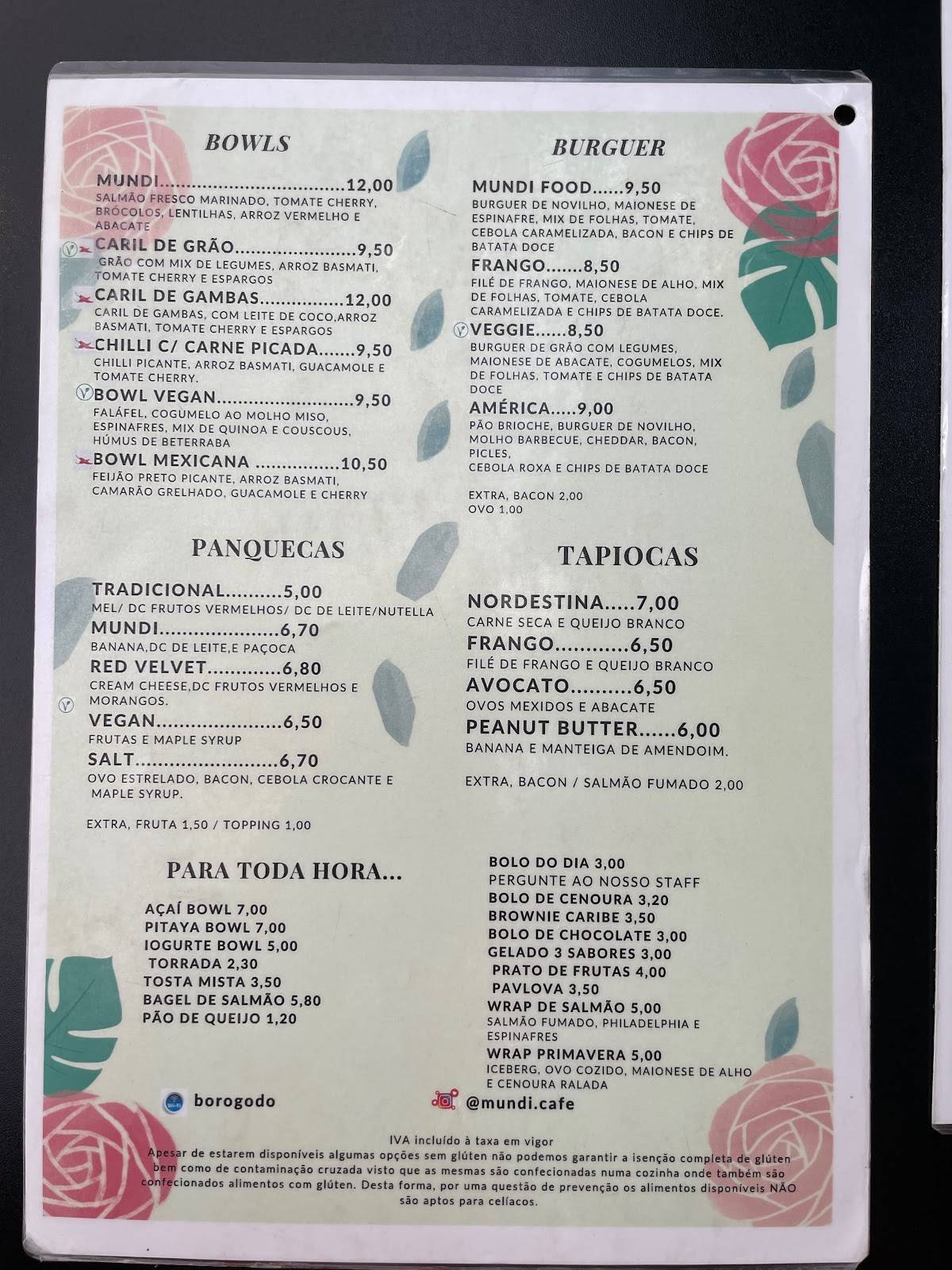 Menu em Mundi food café, Almada