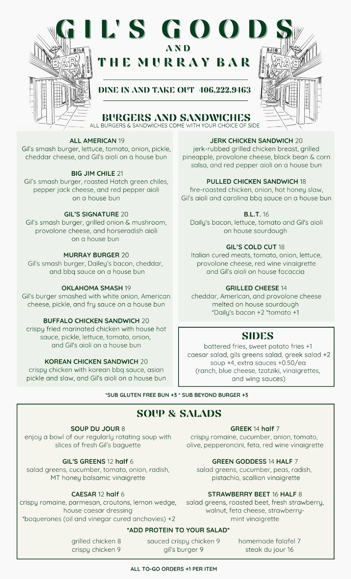Menu at Murray Bar, Livingston