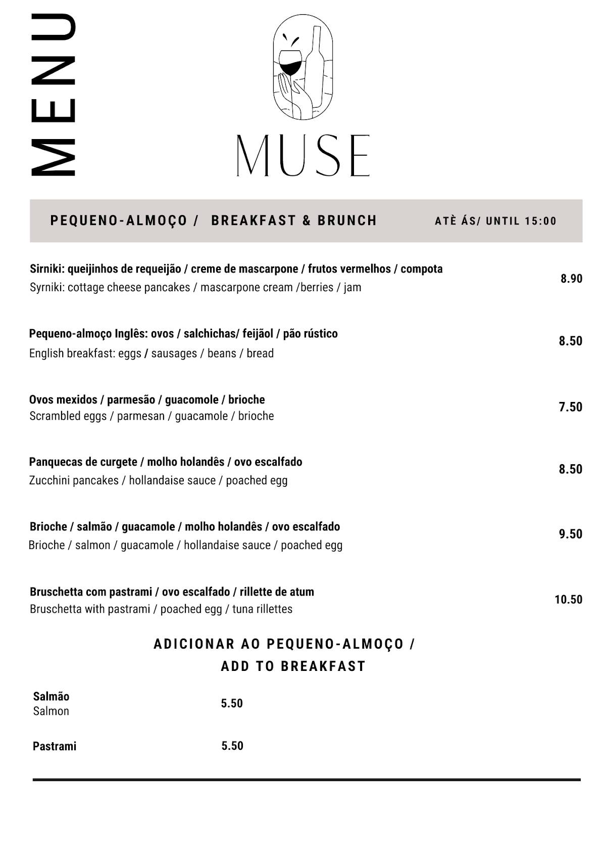Menu at Muse Café, Costa da Caparica, Av. 1º de Maio 36G