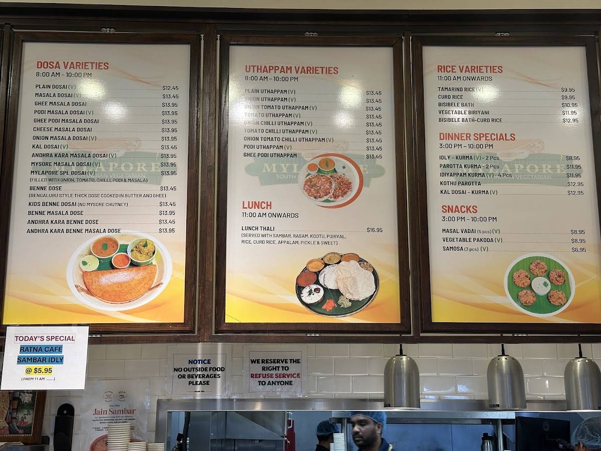 Menu at Mylapore South Indian Westgate restaurant, San Jose