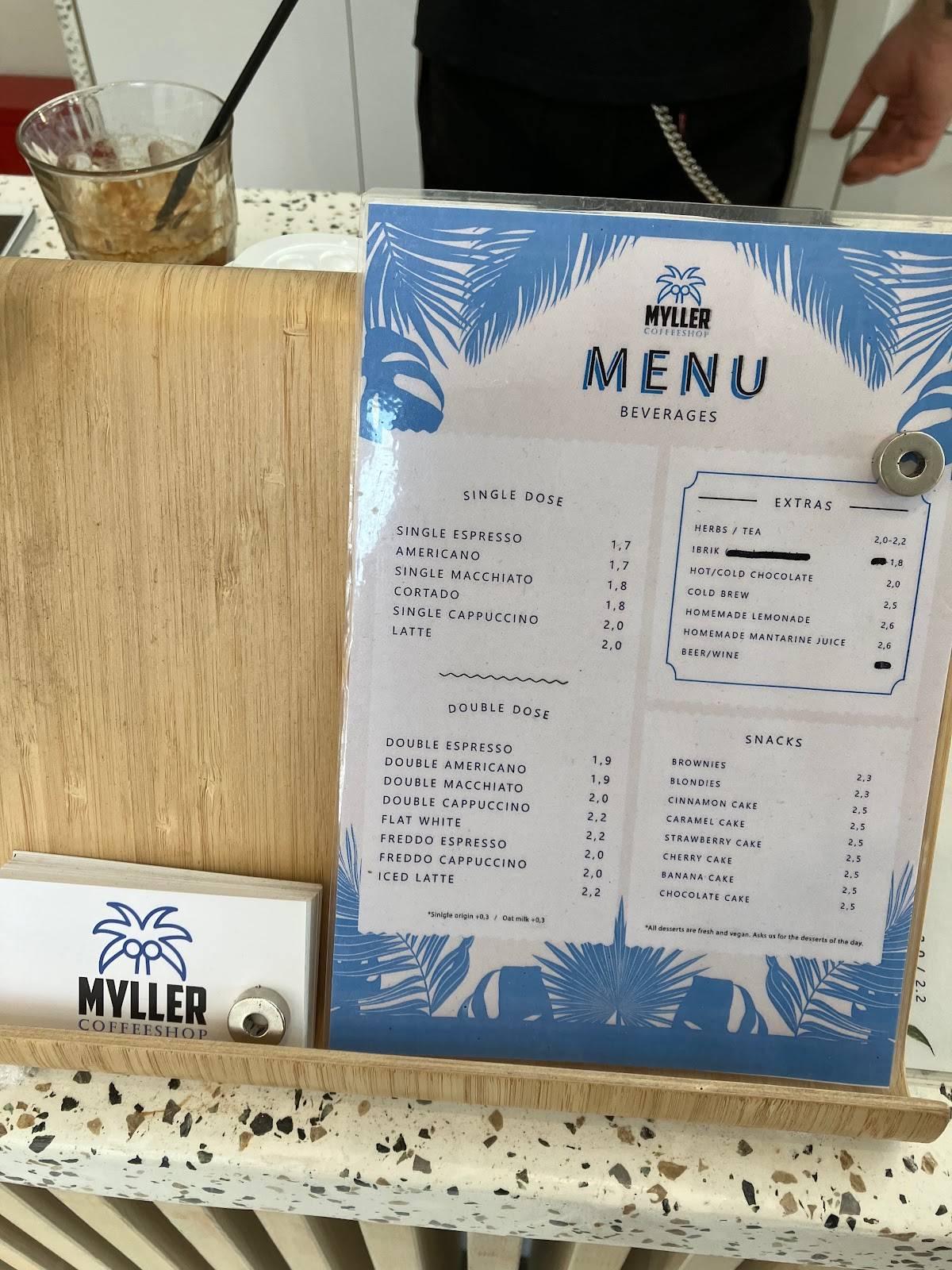 Menu at Myller Coffee Shop, Athens