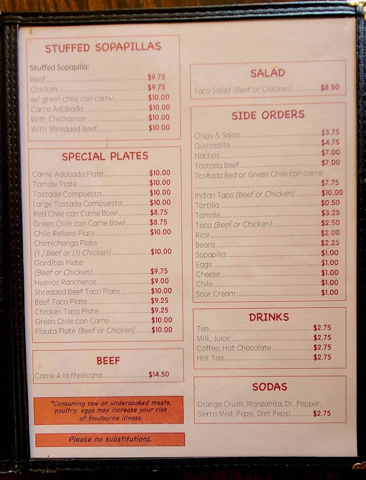 Menu at Nachos Restaurant, Moriarty, 904 U.S. Rt. 66