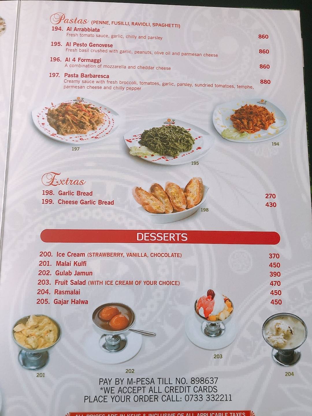 Menu at Chowpaty restaurant, Nairobi, Ground Floor and 1st Floor