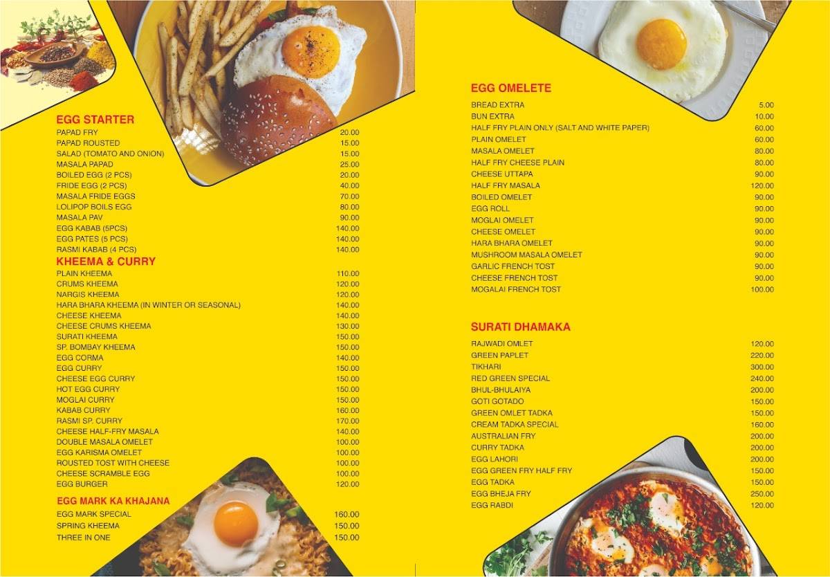 Menu at Nandu Egg Mark, Ahmedabad