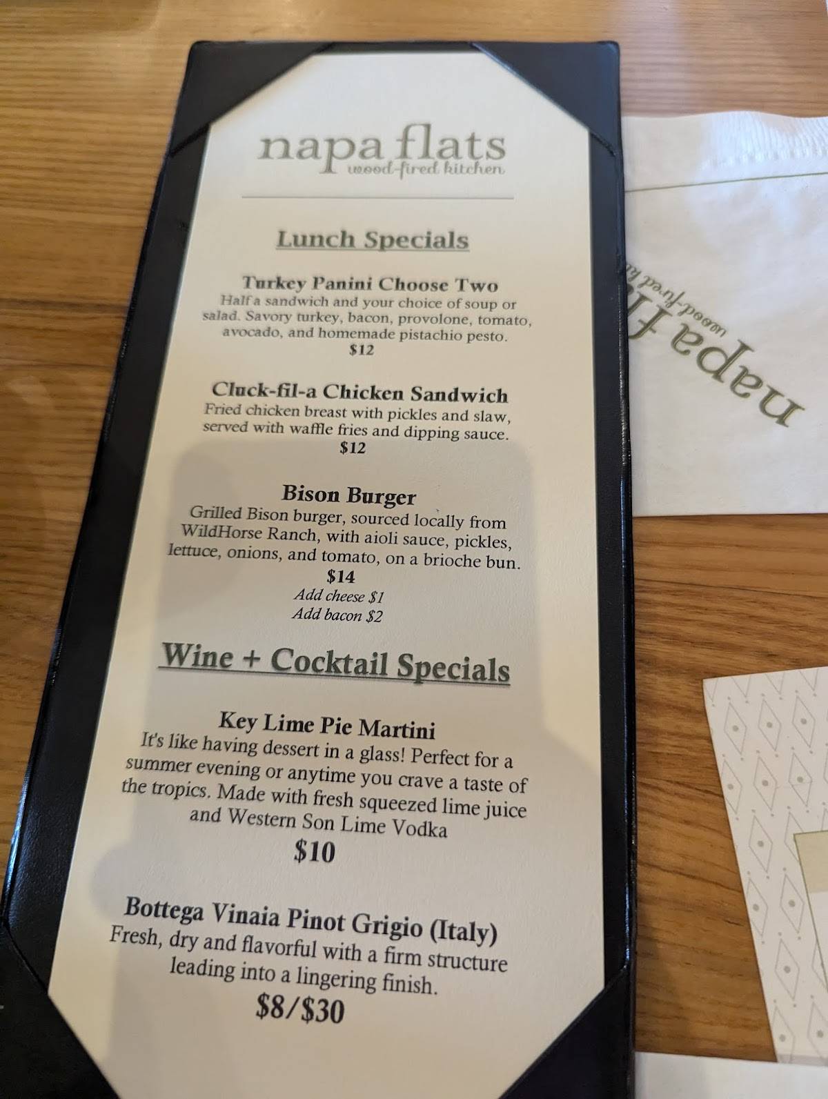 Menu at Napa Flats Wood-Fired Kitchen pub & bar, College Station